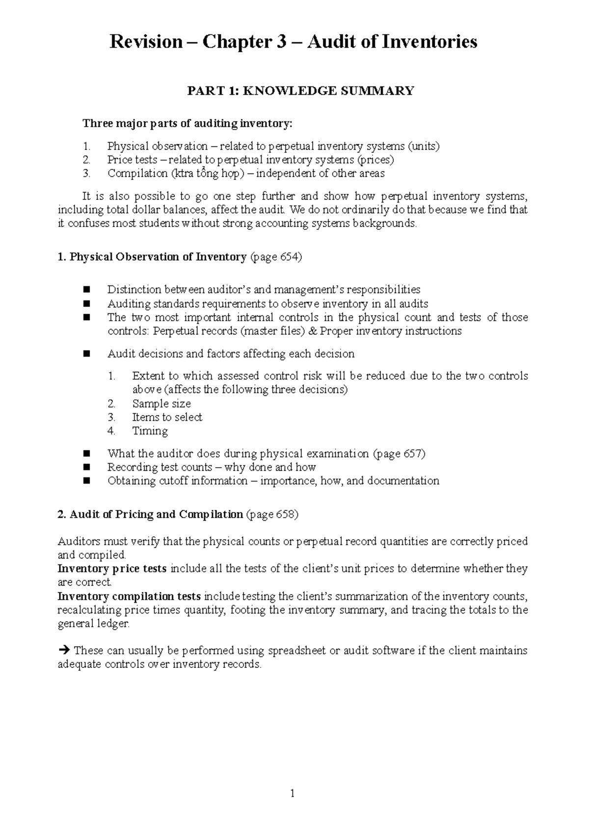3. Exercises for Chapter 3 (Inventories) - Without answer - Revision – Chapter 3 – Audit of ...