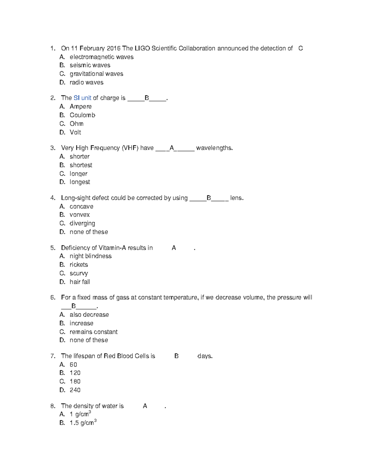 Everyday science 100 MCQS part 1 1 3 - On 11 February 2016 The LIGO ...