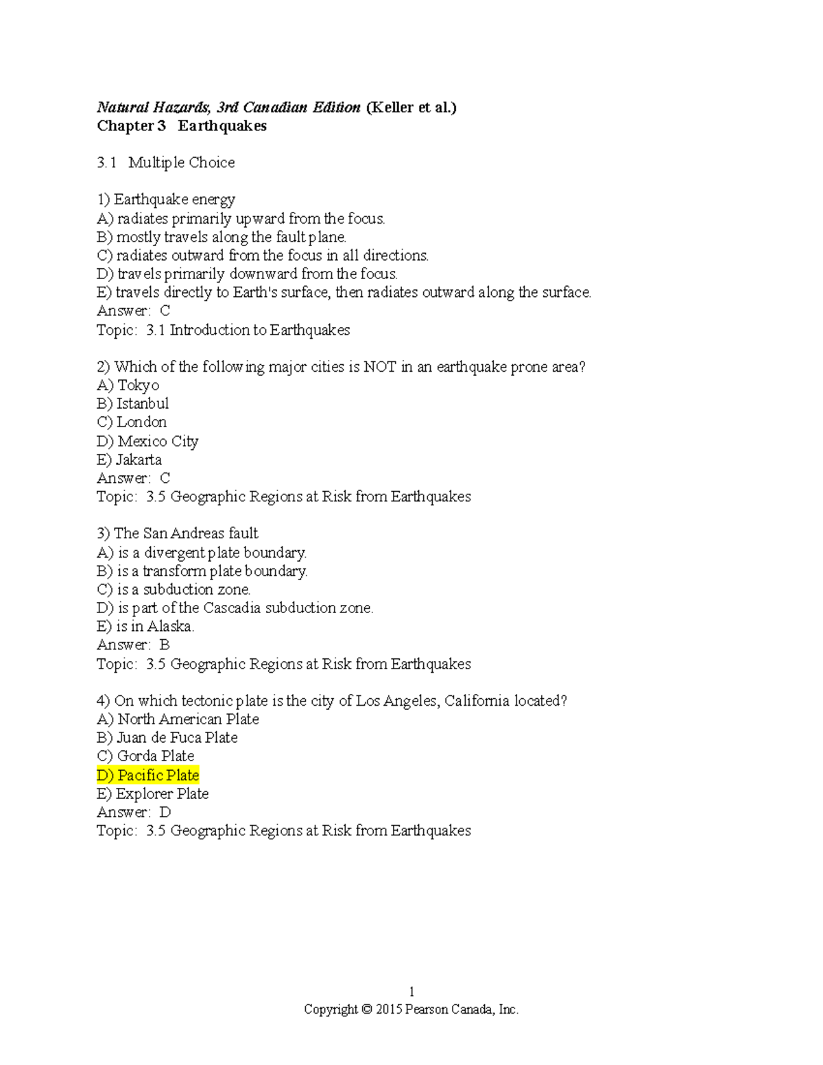 Exam 1 March 2018, questions and answers - Natural Hazards, 3rd ...