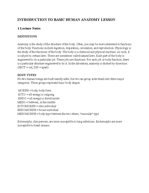 Introduction TO Anatomy - I. Introduction to Anatomy A. Definition of ...