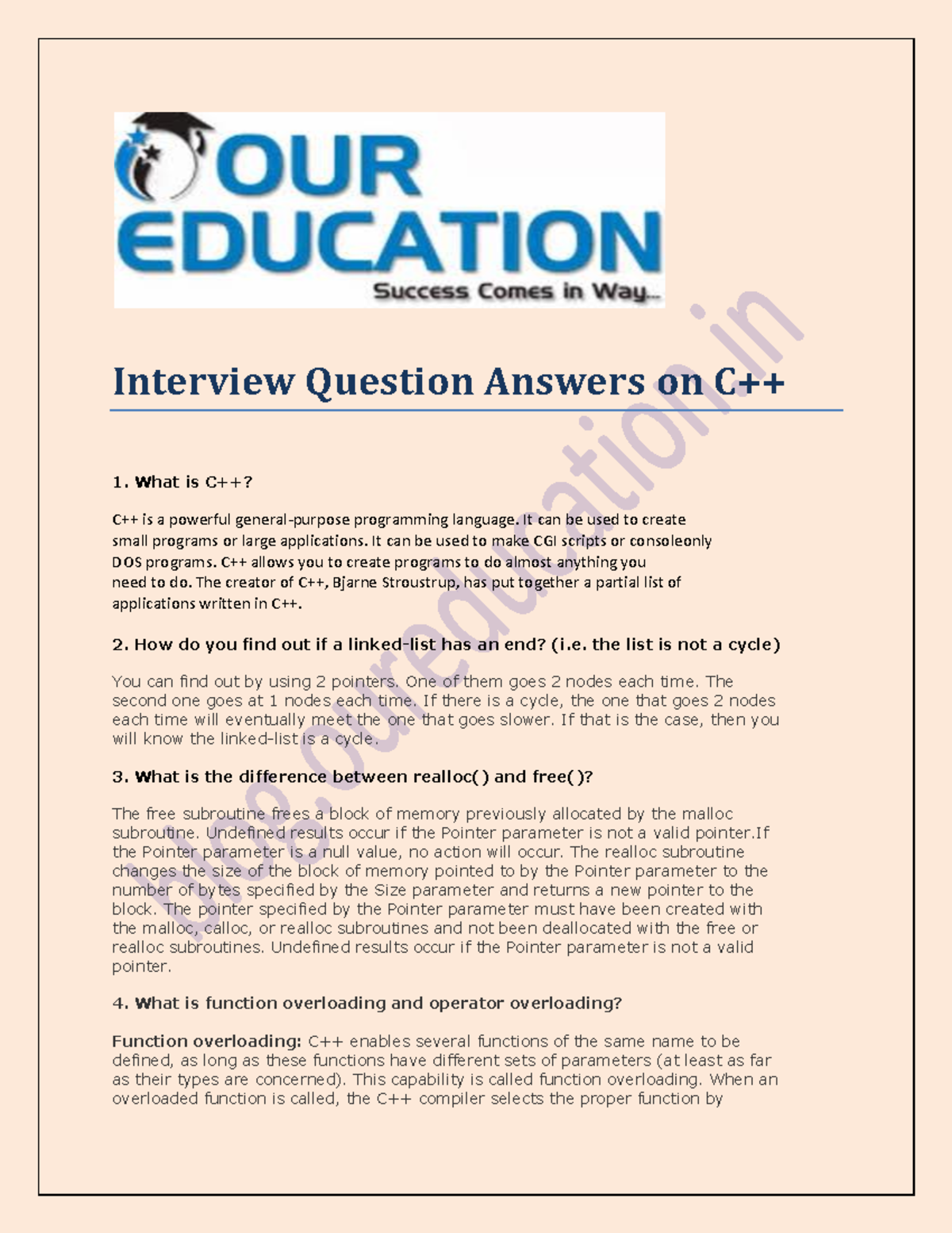 Interview Question Answers on C++ - What is C++? C++ is a powerful ...