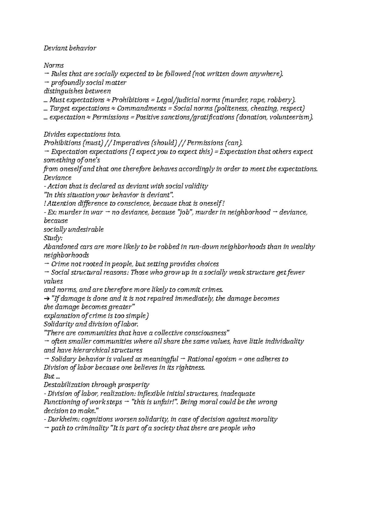 Deviant behavior - Lecture notes 1 - Deviant behavior Norms → Rules ...