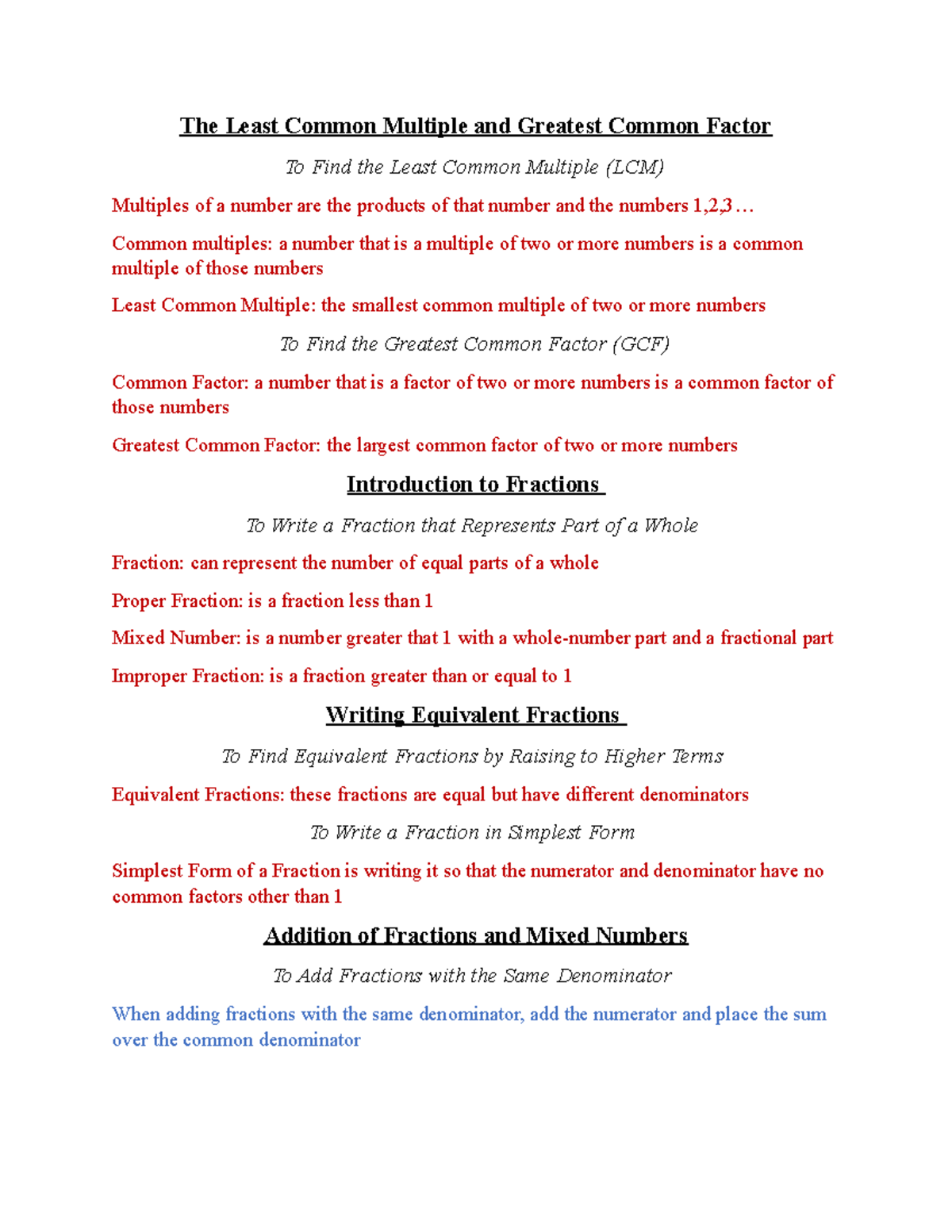 Chapter 2 Fractions - N/A - The Least Common Multiple and Greatest ...