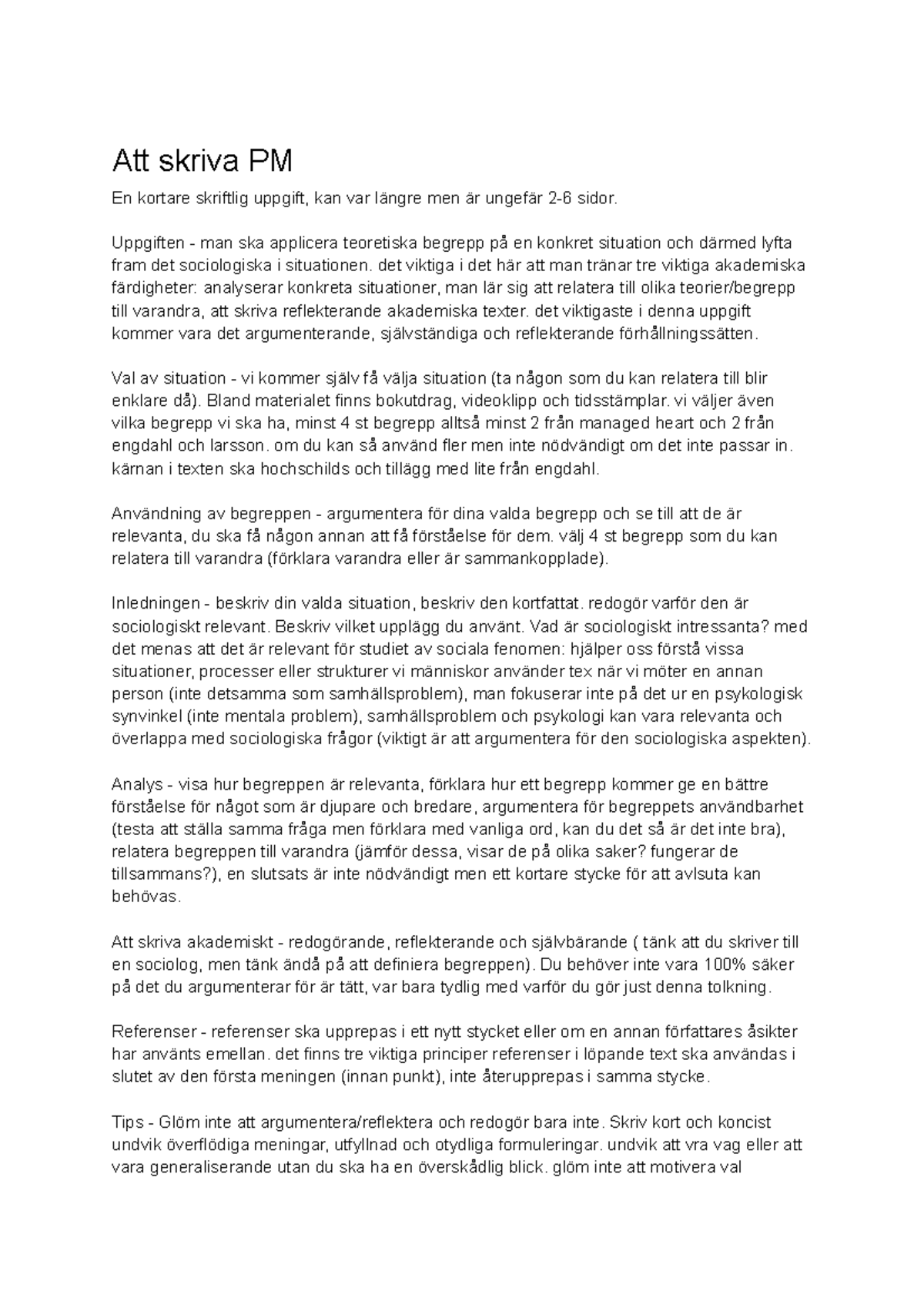 Att skriva PM - Anteckningar - Att skriva PM En kortare skriftlig ...