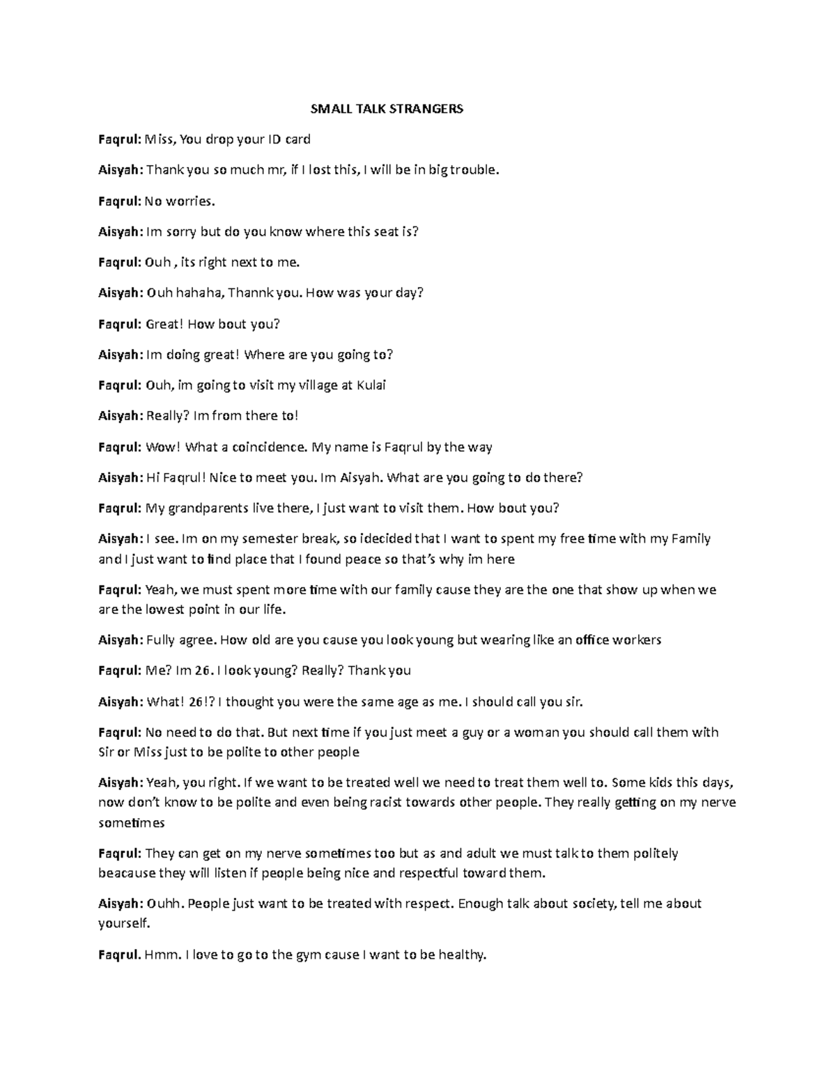 Small TALK Strangers 2 - elc121 exercises dialogue for roleplay ...