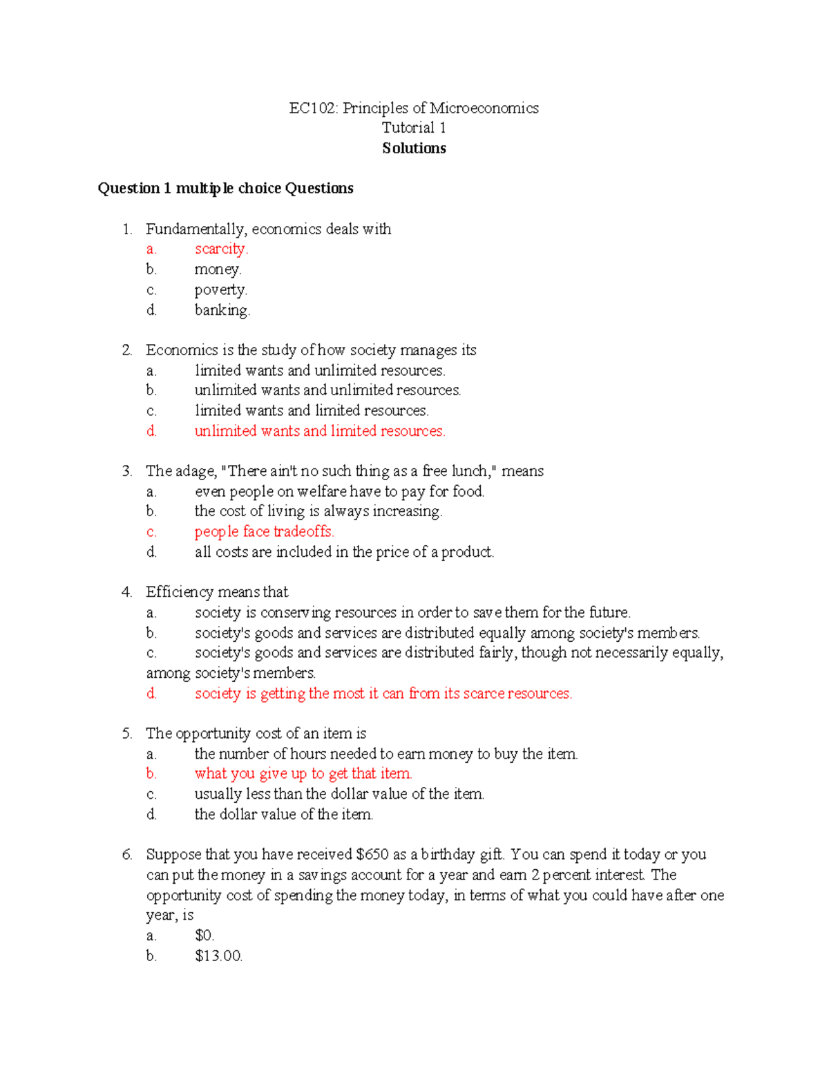 EC102 Tutorial 1 Solutions - EC102: Principles of Microeconomics ...