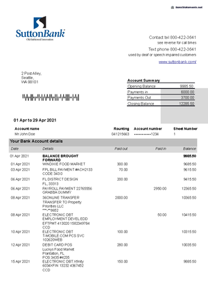 Sutton Bank Statement Bank Statements - Contact tel 800-422- see ...