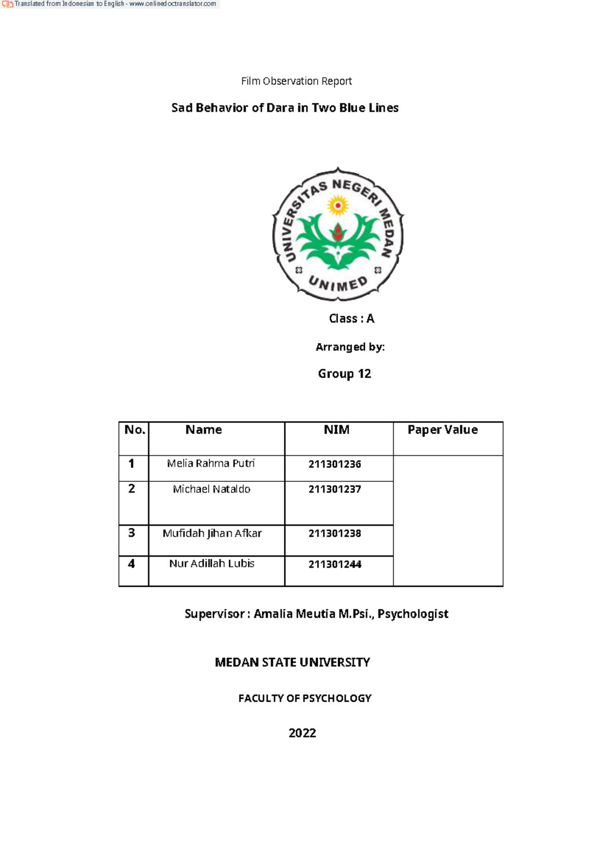 Sad Behavior of Dara in Two Blue Lines - Film Observation Report Sad Behavior of Dara in Two ...