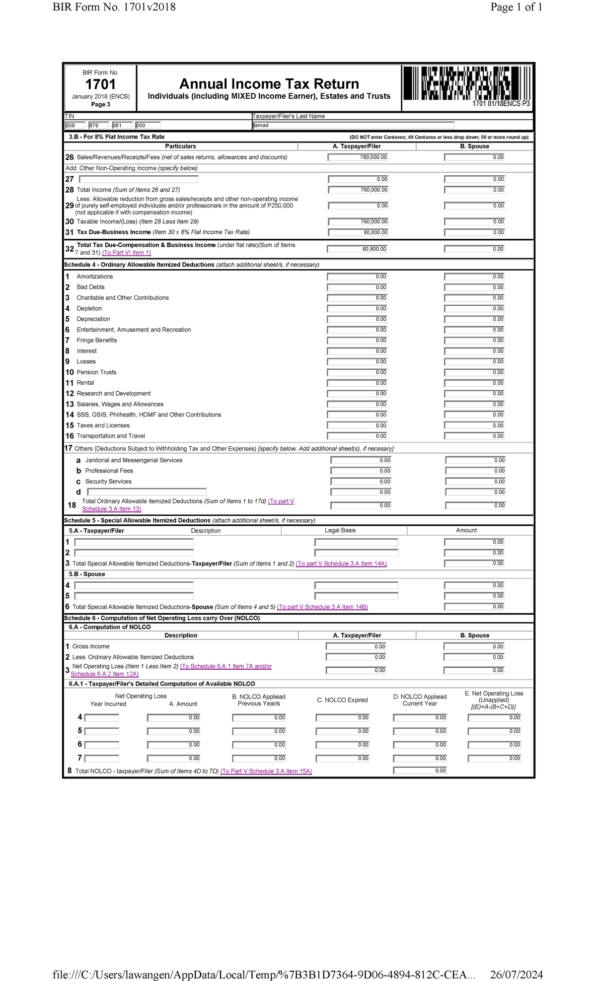 C - bir - BIR Form No. 1701 January 2018 (ENCS) Page 3 Annual Income ...