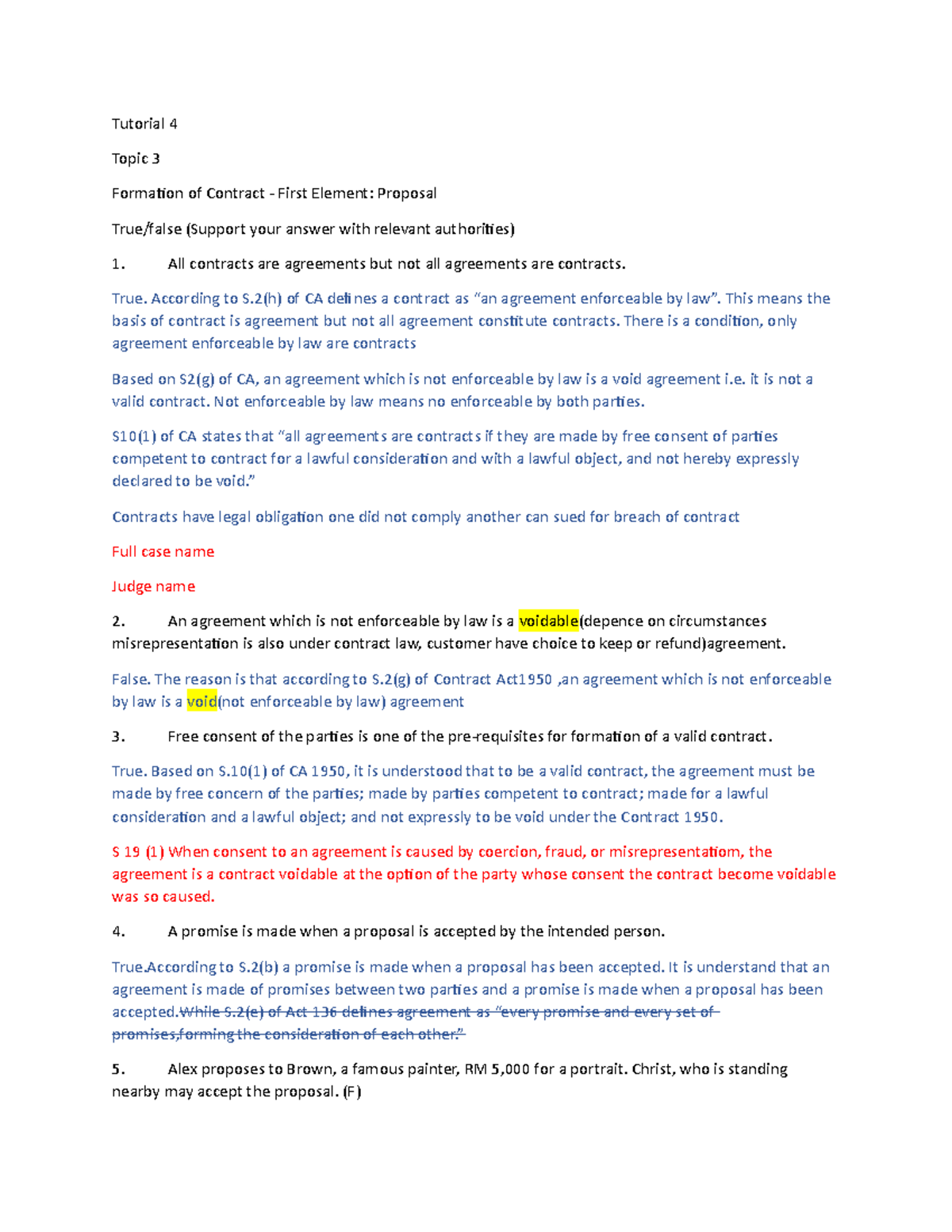 Topic 3 GPOL Tutorial - Tutorial 4 Topic 3 Formation of Contract - First Element: Proposal - Studocu