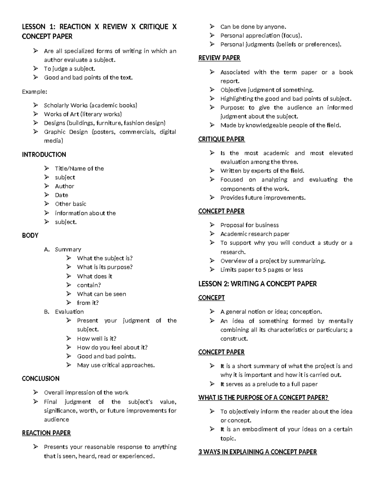 Eapp - english - LESSON 1: REACTION X REVIEW X CRITIQUE X CONCEPT PAPER ...