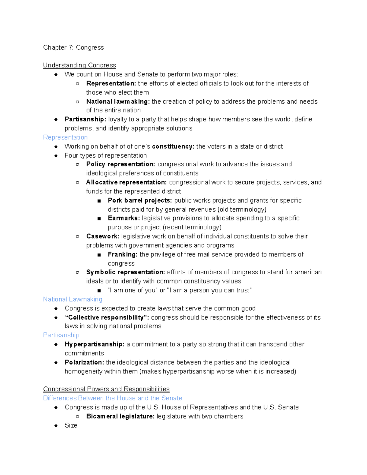 CH 7 Book Notes: Congress - POSC150 - Chapter 7: Congress Understanding ...