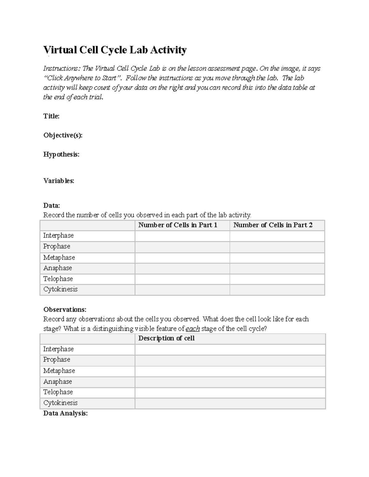 03 01 virtual cell cycle lab report template - Virtual Cell Cycle Lab ...