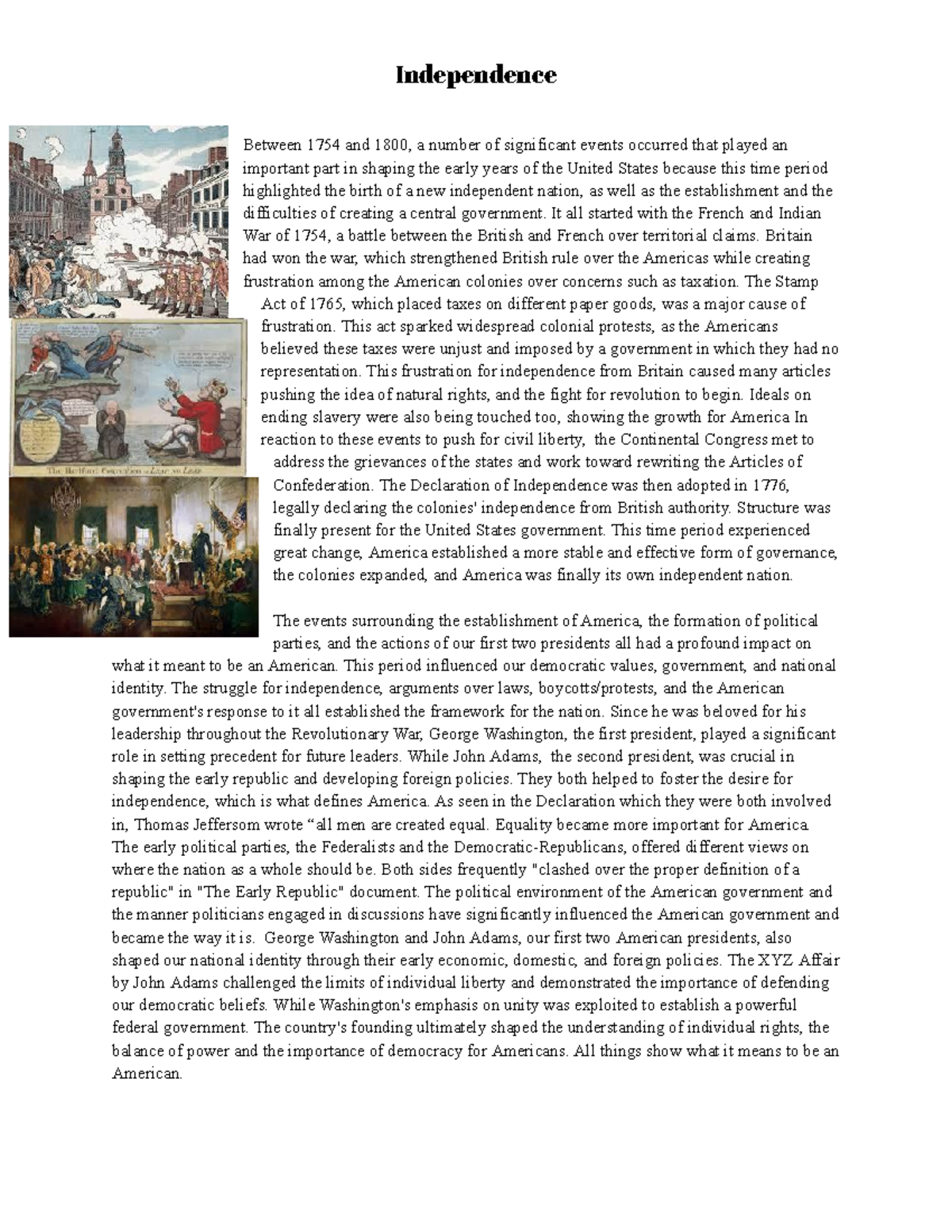 Period 3 One pager -2 - Independence Between 1754 and 1800, a number of ...