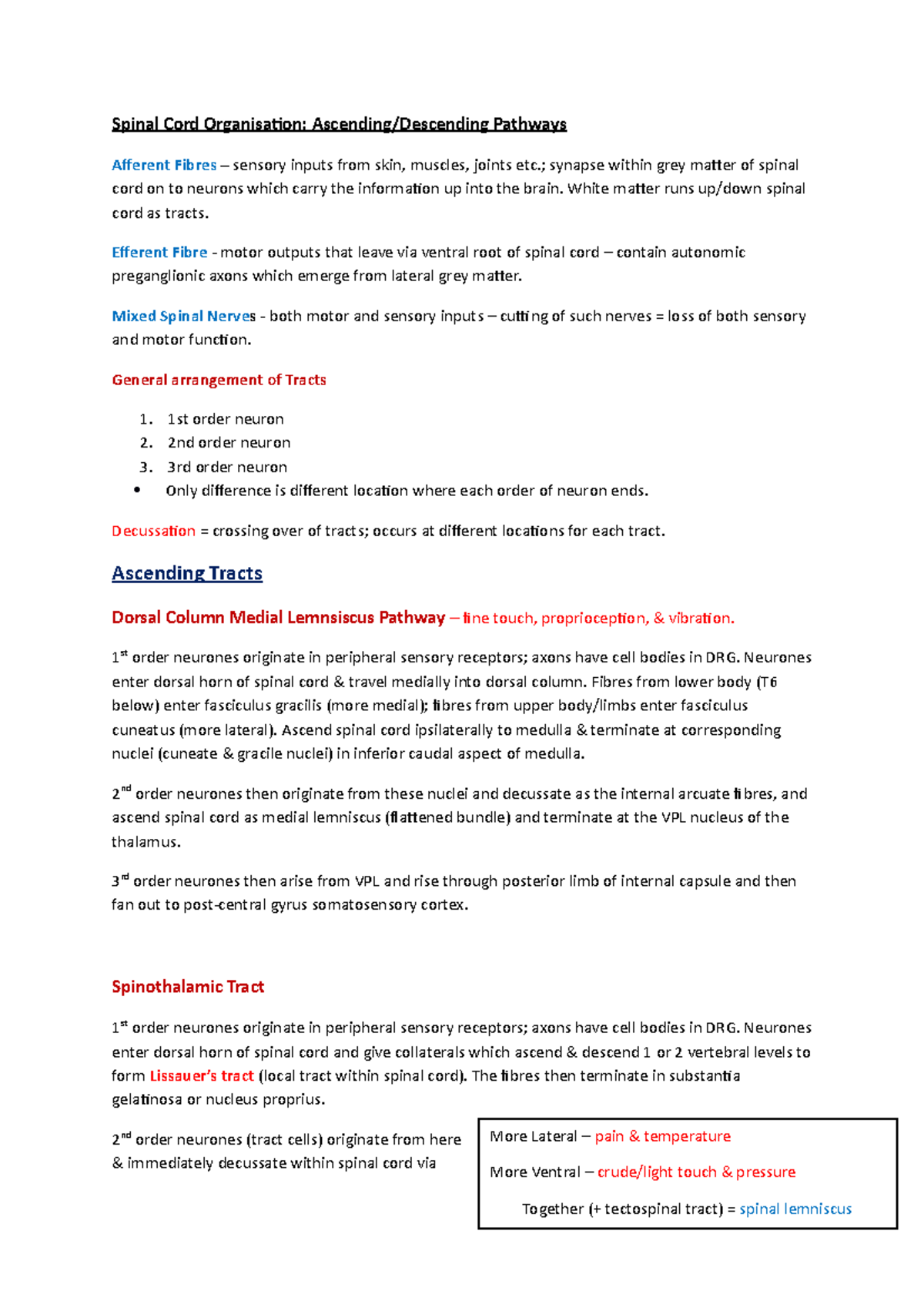 Spinal Cord Organisation - Asc & Desc Pathways - Spinal Cord ...