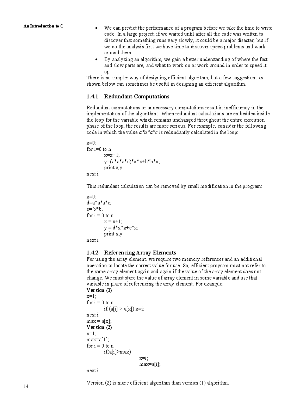 14 Redundant Computation 14 An Introduction To C • We Can Predict