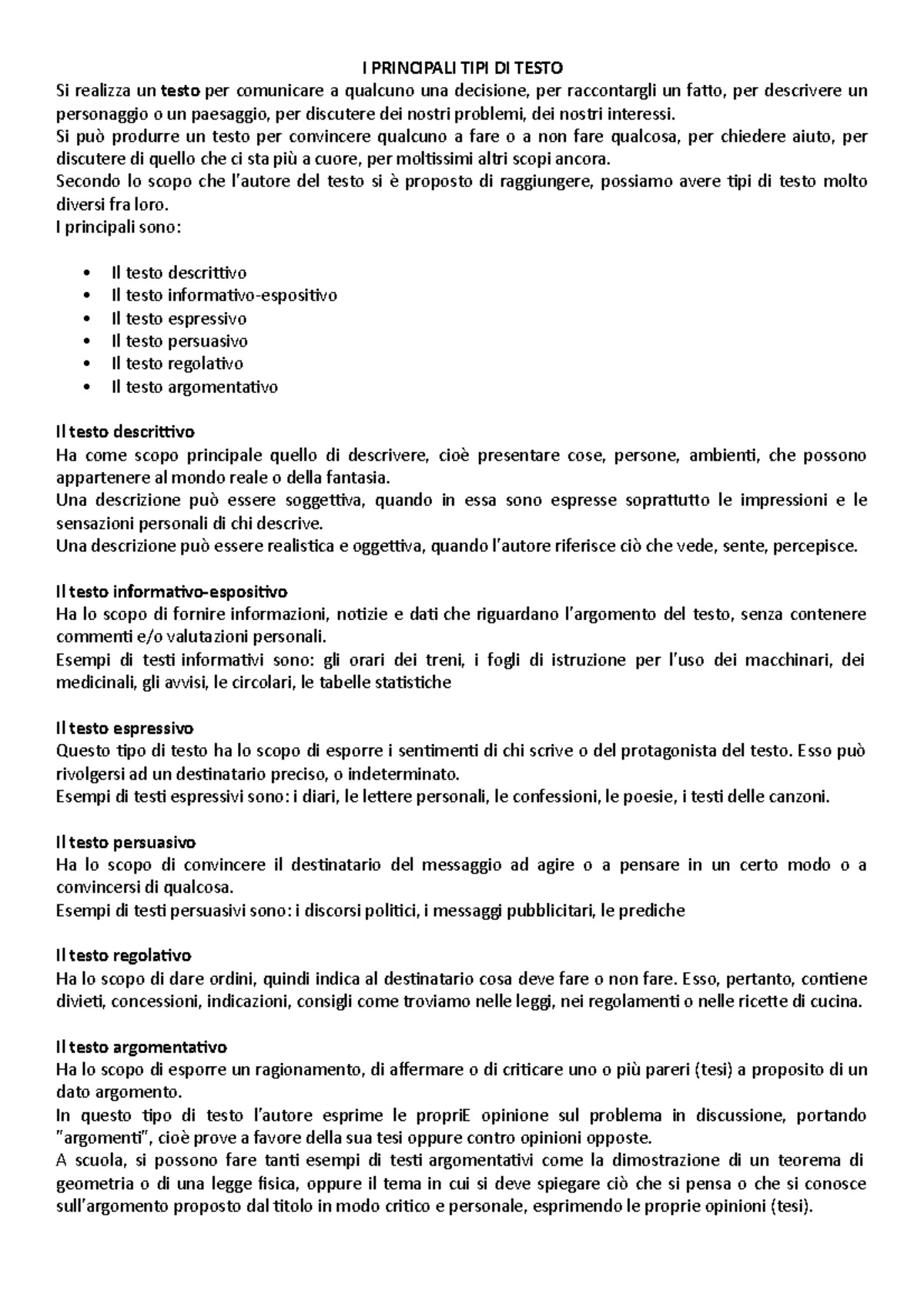 I Principali TIPI di Testo: STRUTTURA DELLA LINGUA ITALIANA PER ...