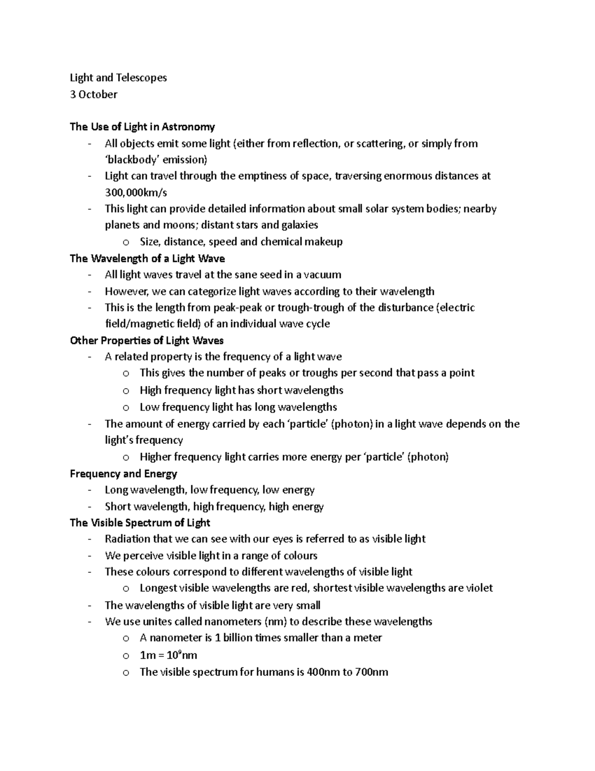 Chapter 3 Light and Telescopes - Light and Telescopes 3 October The Use ...