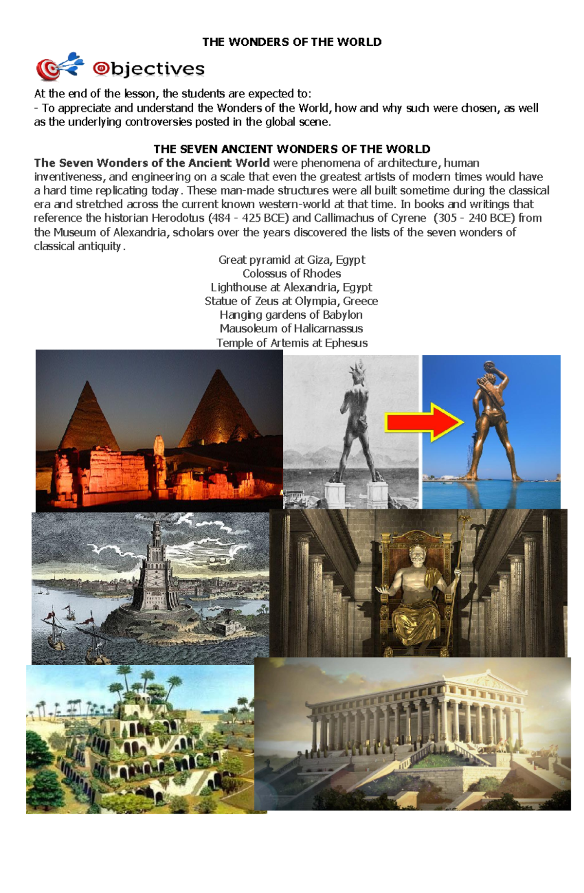 THE ancient Wonders OF THE World - THE WONDERS OF THE WORLD At the end ...
