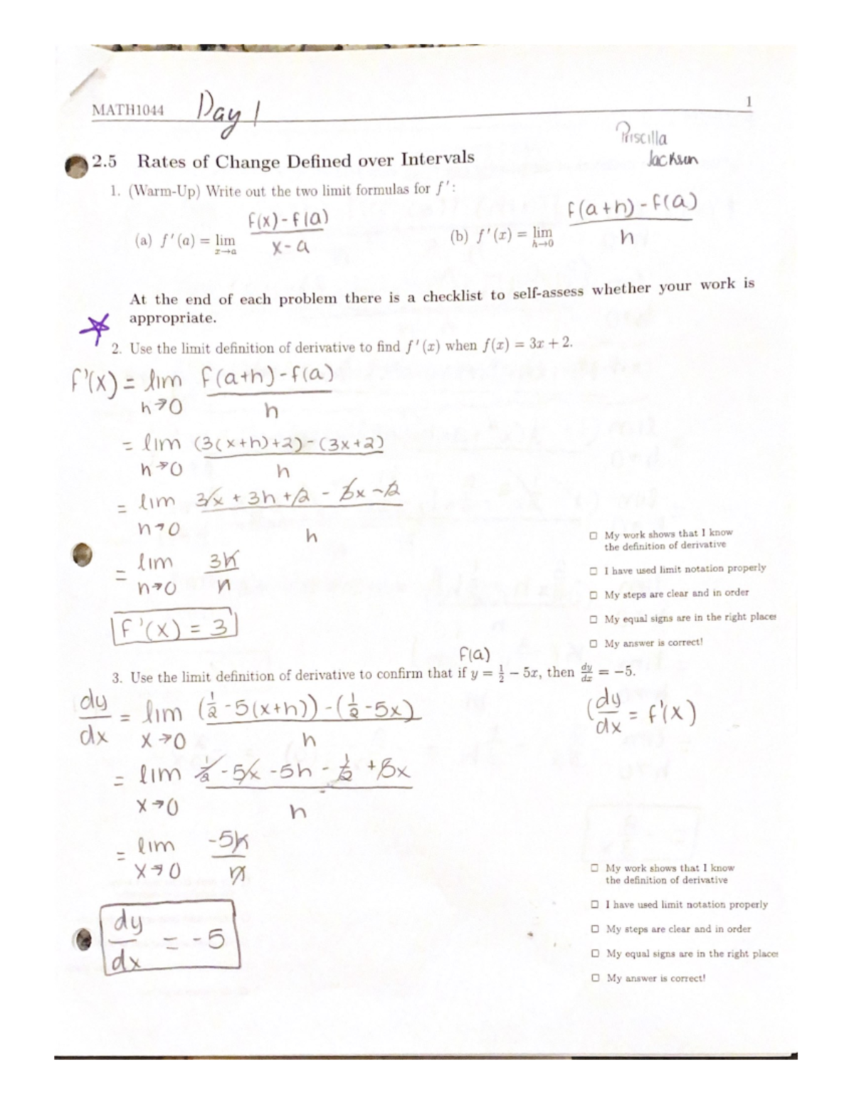 2.5 rates of change defined over intervials day 1 and 2 - MATH1061 ...