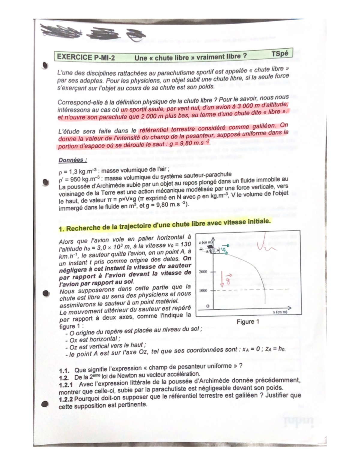 Exercice chute libre - Physique-chimie - Studocu