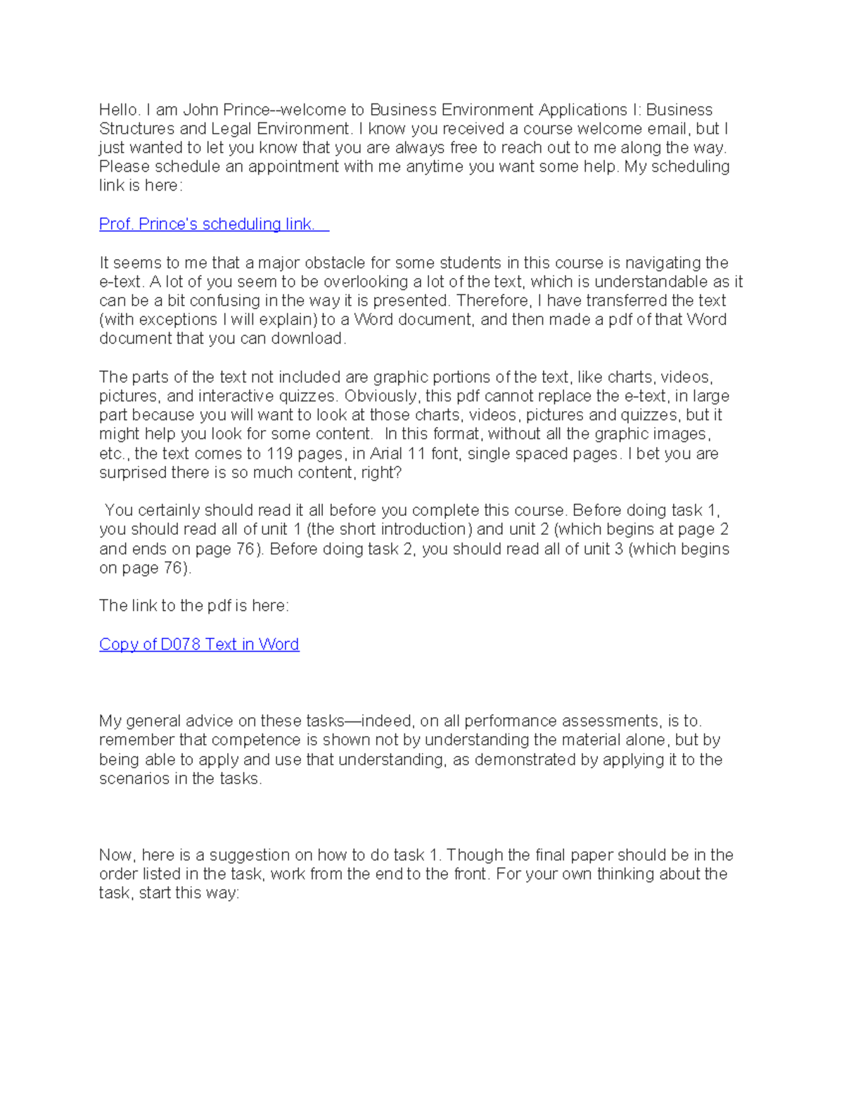 D078 Task 1 - Hello. I am John Prince-welcome to Business Environment ...