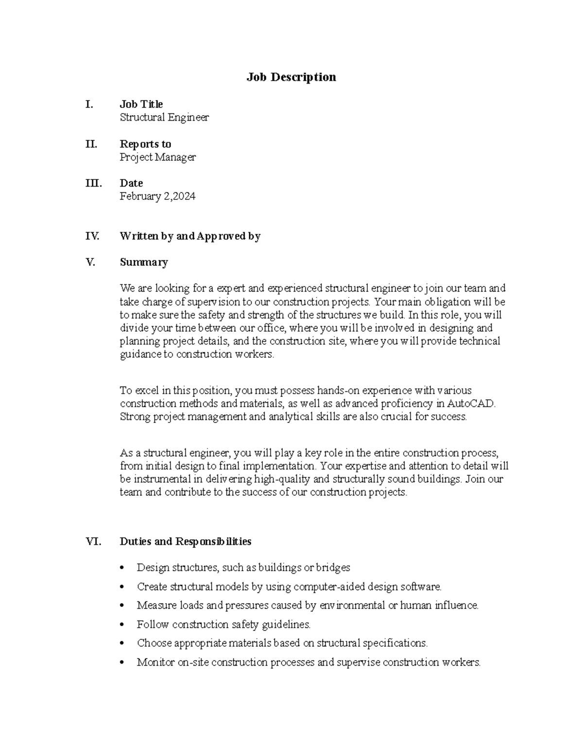 Job Description - Job Title Structural Engineer II. Reports to Project ...