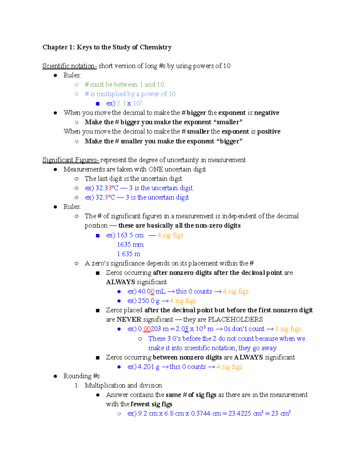 ISCI 101 Exam 1 Study Guide - Chapter 1: Keys to the Study of Chemistry Scientific notation ...