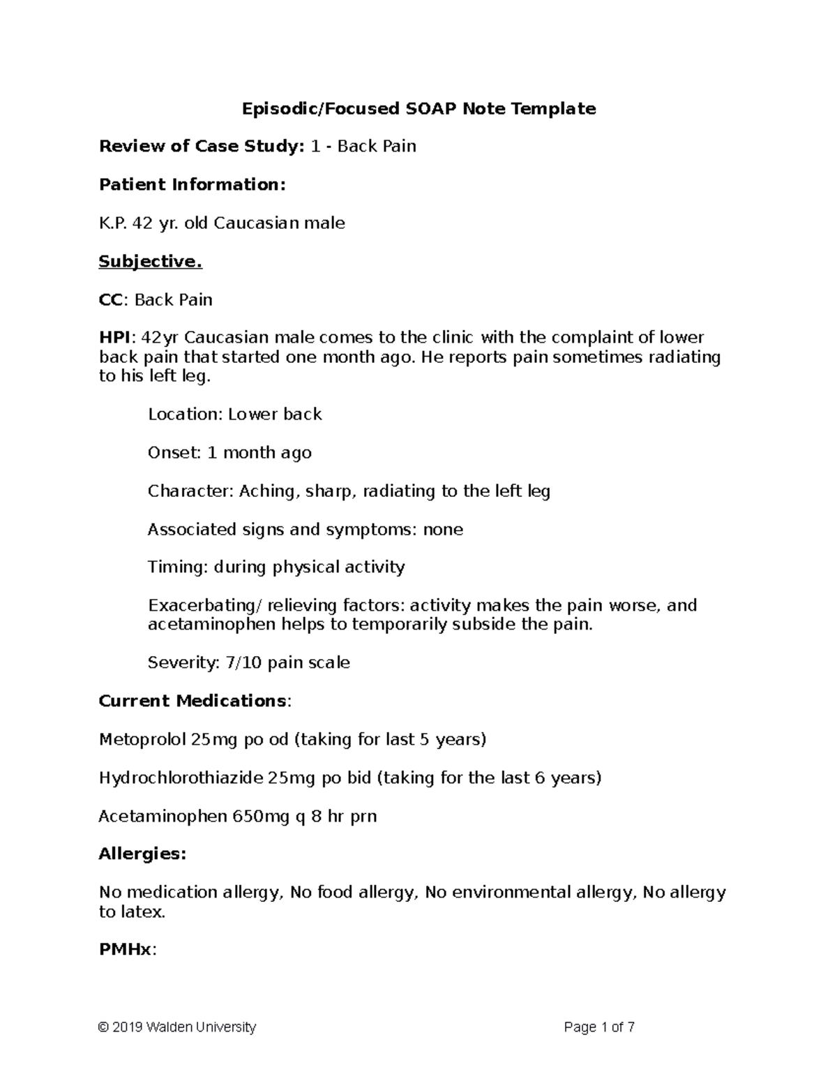 Week 8 - Assignment week 8 - Episodic/Focused SOAP Note Template Review ...