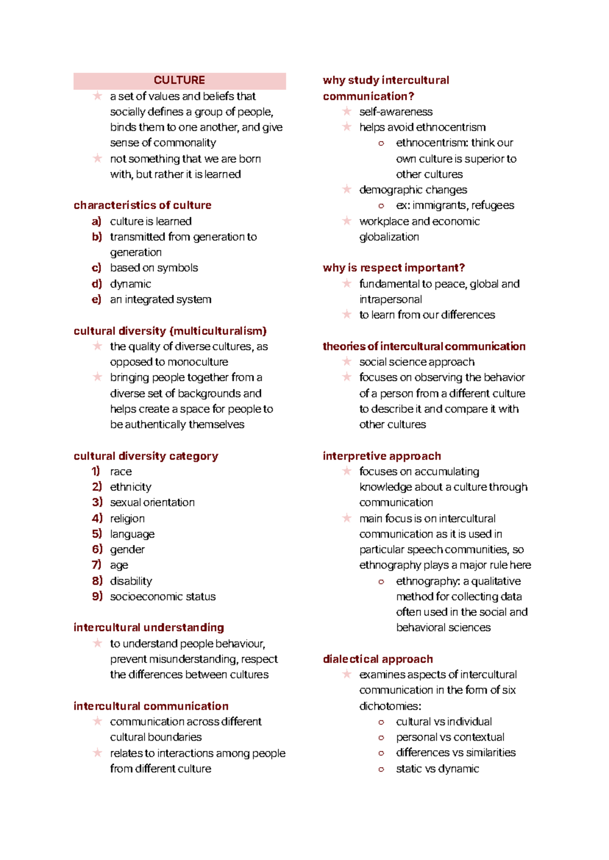 Pur comm midterm - commu - CULTURE ★ a set of values and beliefs that ...