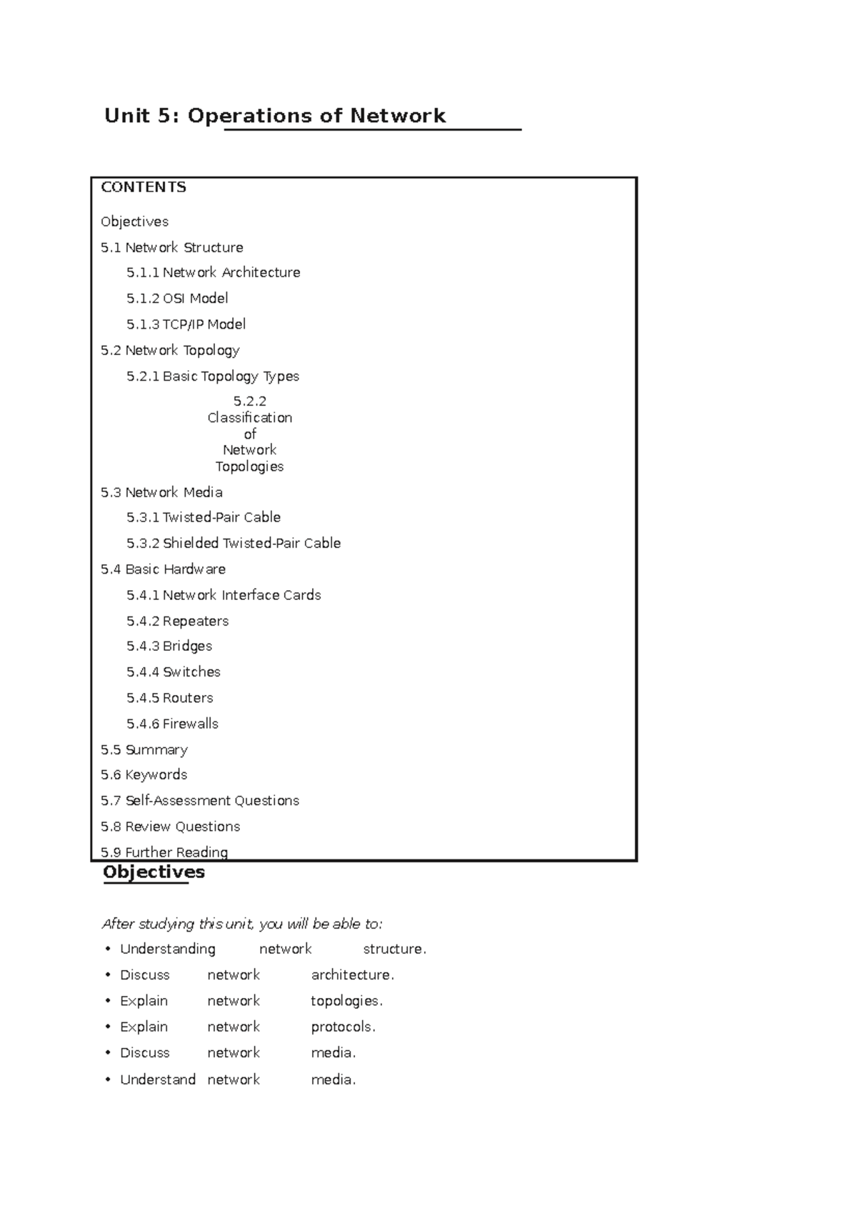 Unit 5 - notes - Unit 5: Operations of Network CONTENTS Objectives 5 ...