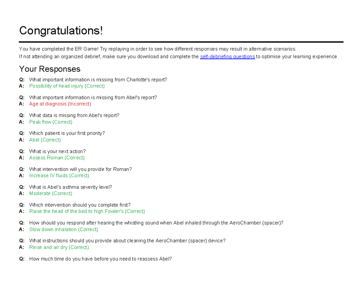 Emergency room simulation summary report - Congratulations! You have ...