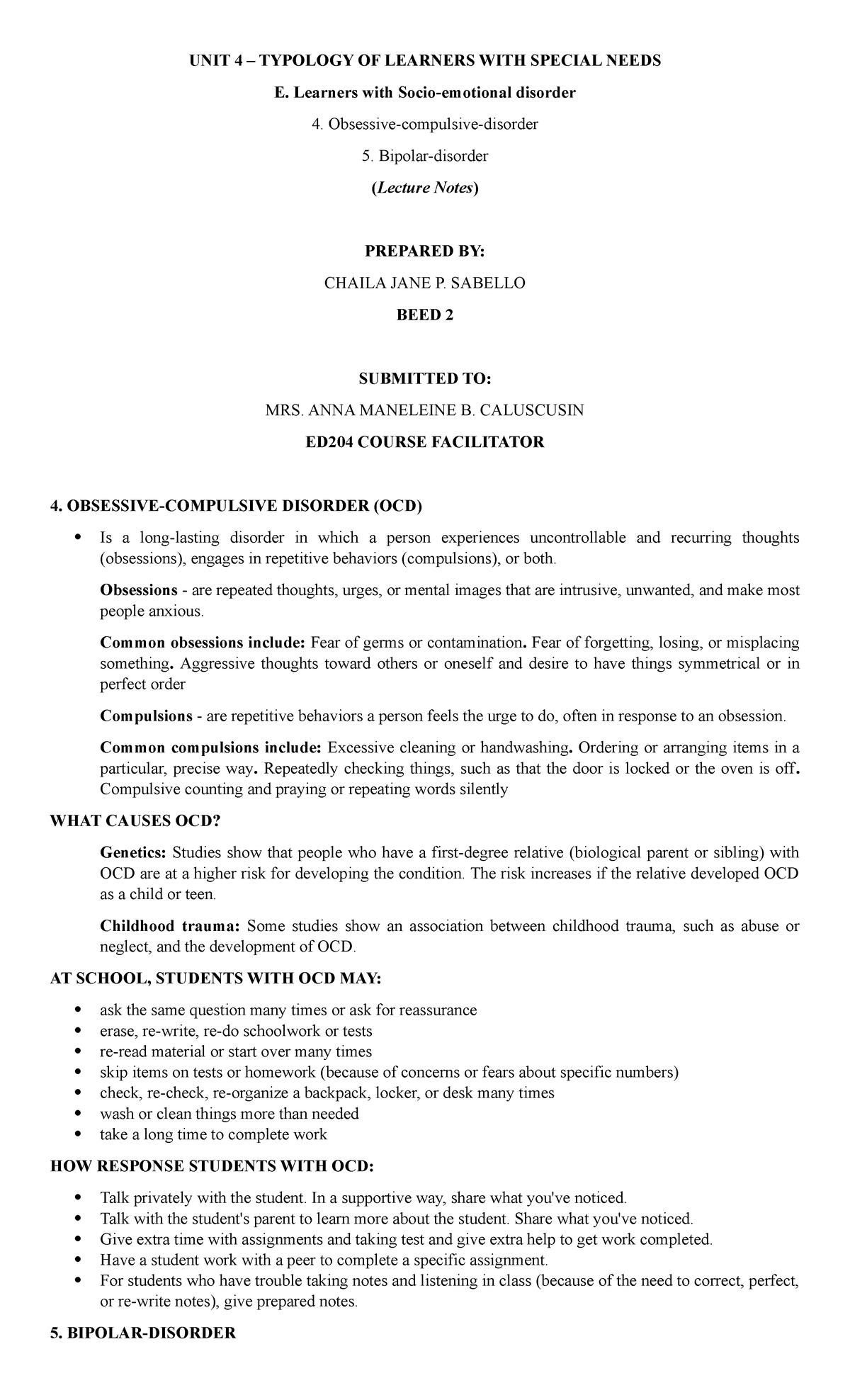 ED 204- Lecture Notes- Final - UNIT 4 – TYPOLOGY OF LEARNERS WITH ...