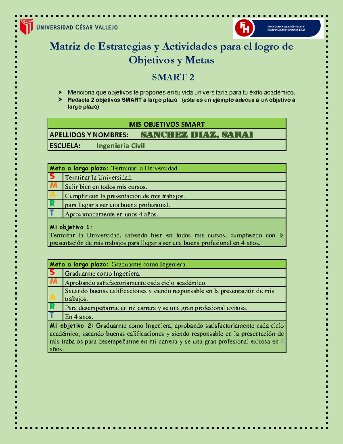 Matriz Smart 2 - Matriz de Estrategias y Actividades para el logro de ...