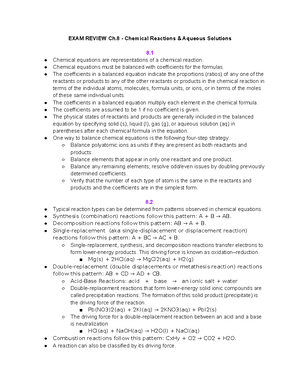 Ch.8 Chemical Reactions Aqueous Solutions - Lots of ch will be on exam ...