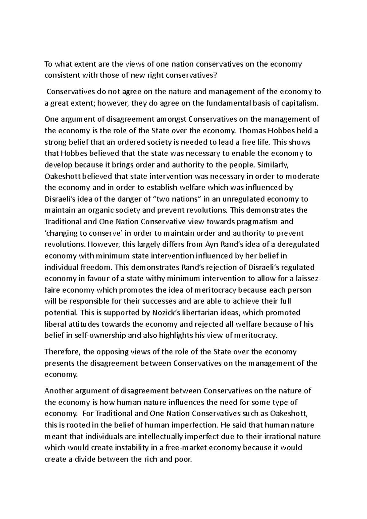 To what extent are the views of one nation conservatives on the economy ...