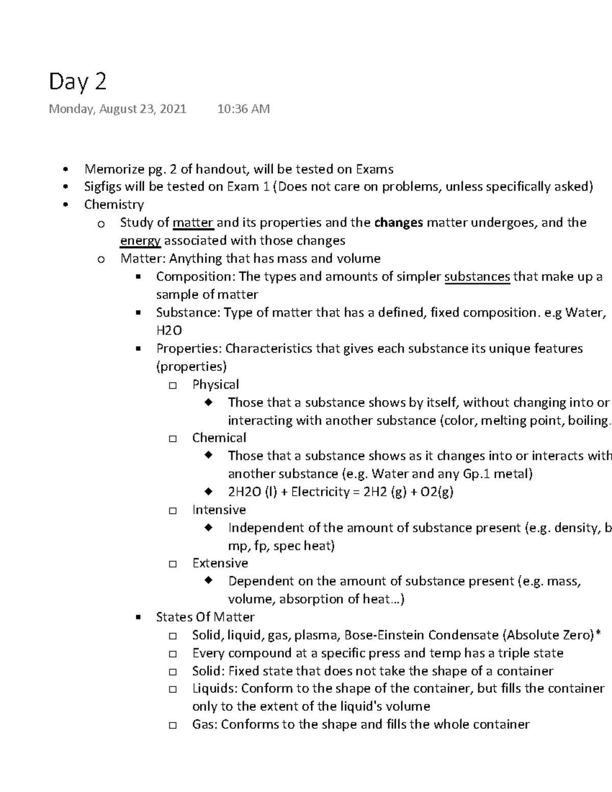 C2 - Chem notes - Memorize pg. 2 of handout, will be tested on Exams ...