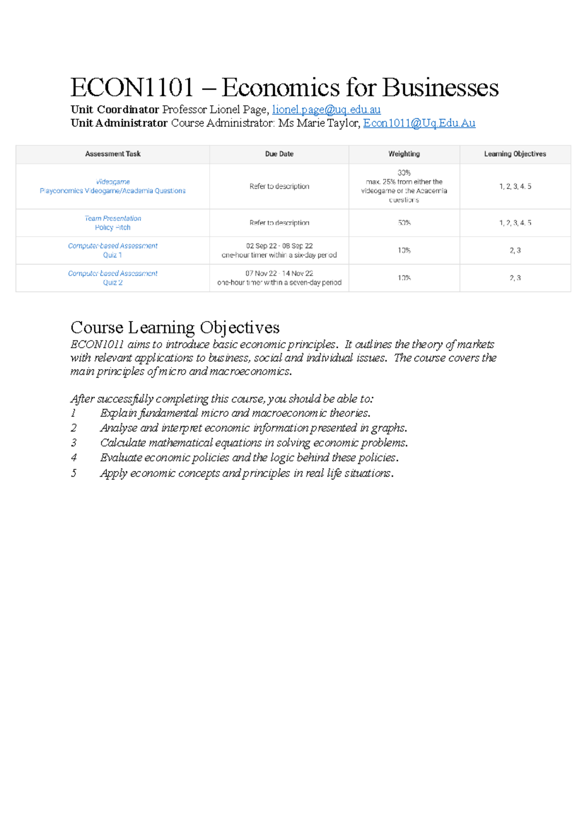 ECON1101 - My course notes for Intro to Economics. Taken Semester 2 ...
