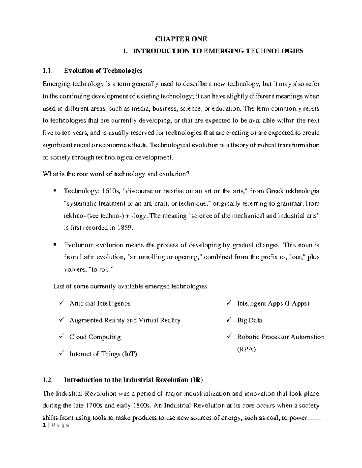 CH-1 - Introduction To Emerging Technologies (EMTE1011/1012) - CHAPTER ...
