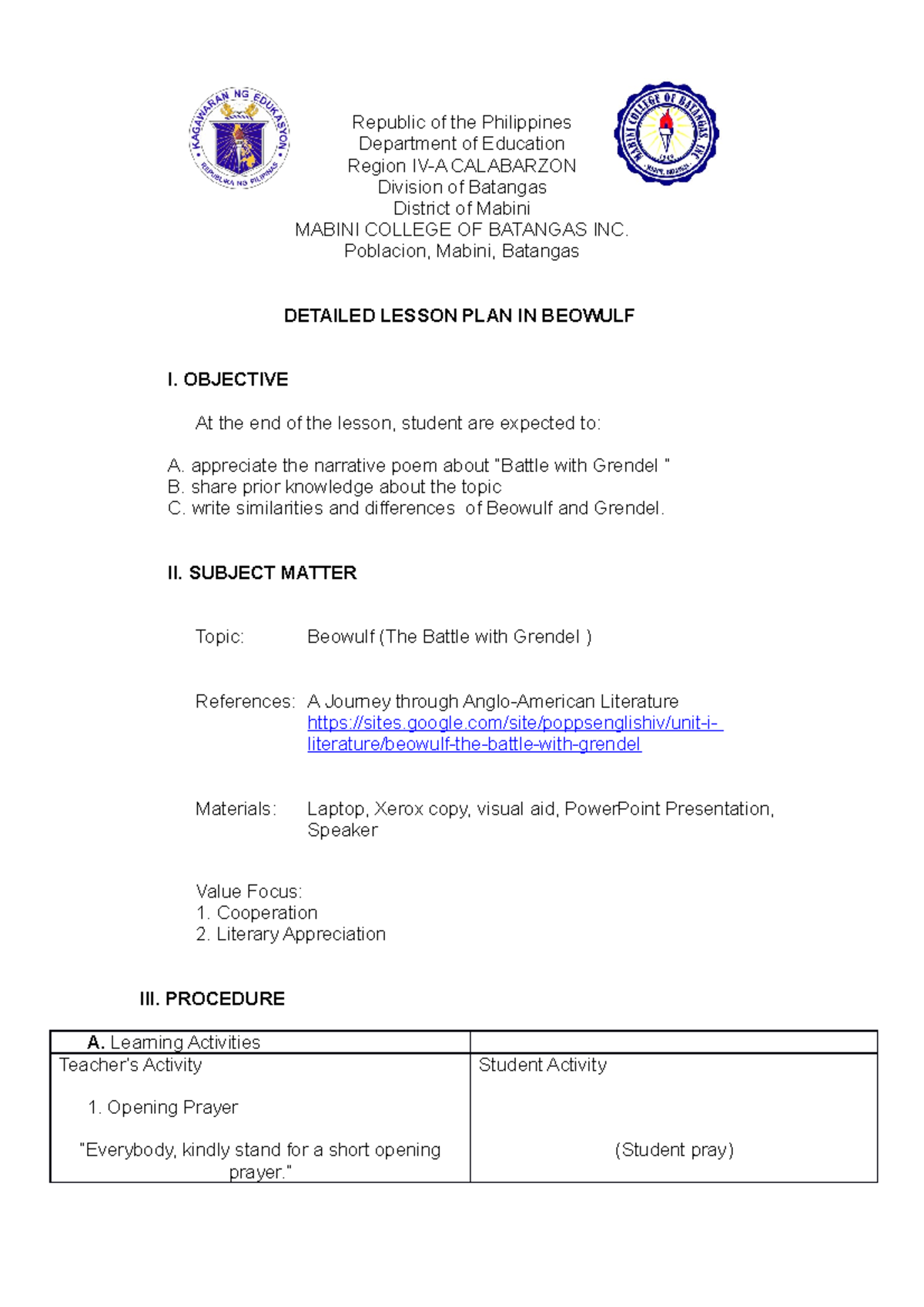 Lesson-plan-1 detailed lesson plan on english - Republic of the ...
