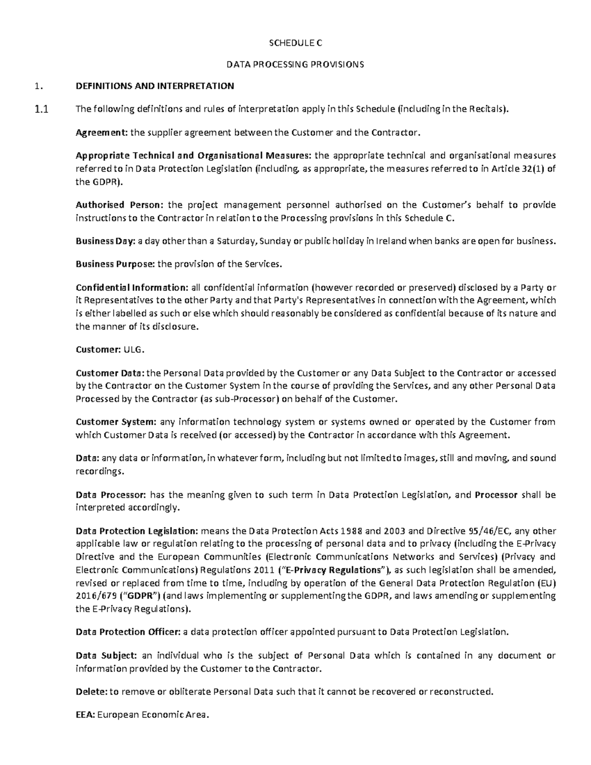 1595522411 Schedule C -Contract Ammendment - SCHEDULE C DATA PROCESSING ...