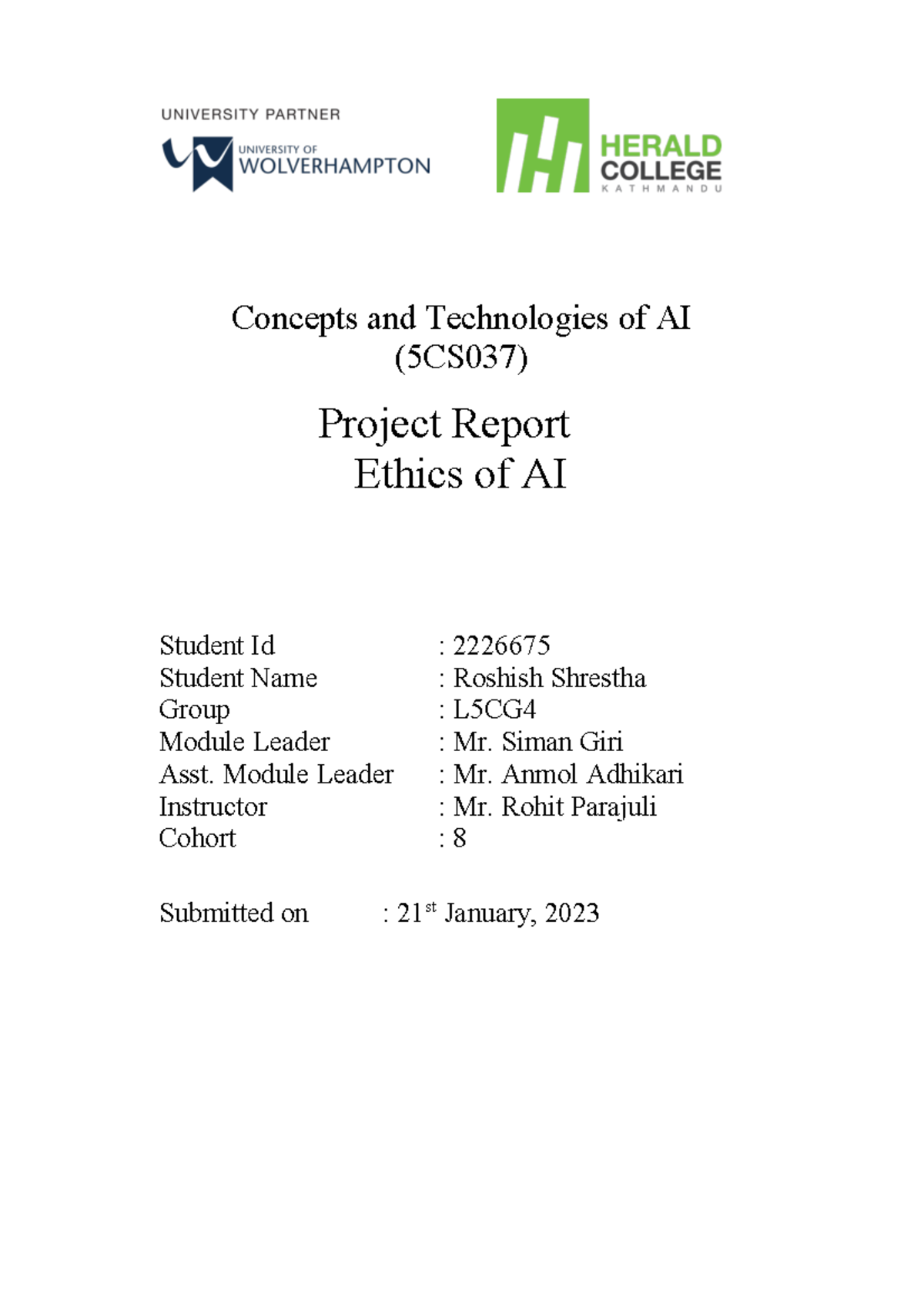 Ethics AI and Ai - Concepts and Technologies of AI (5CS037) Project ...