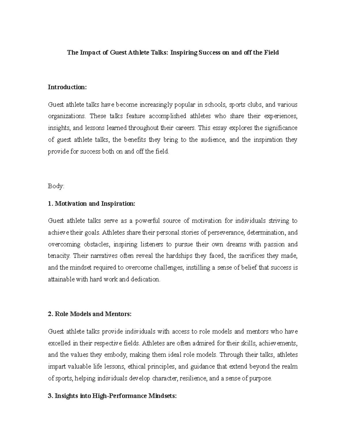 The Impact of Guest Athlete Talks - These talks feature accomplished ...