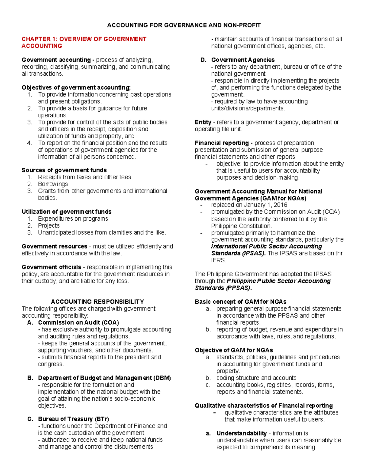 Accounting FOR Governance AND NON - Reviewer - ACCOUNTING FOR ...