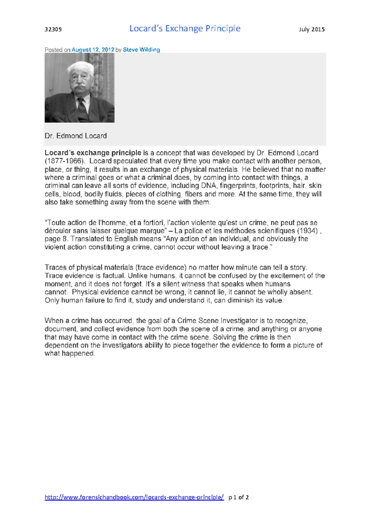 Locard's exchange principle - 48436 - 32309 Locard’s Exchange Principle ...