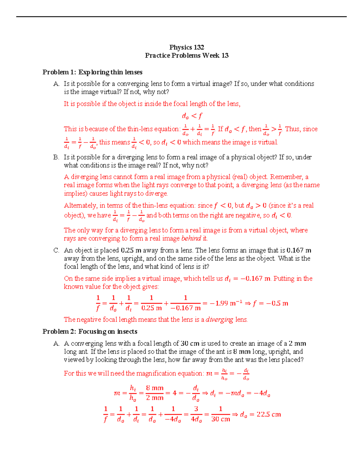 Phy 132 wk 14 pp key - Physics 132 Practice Problems Week 13 Problem 1 ...