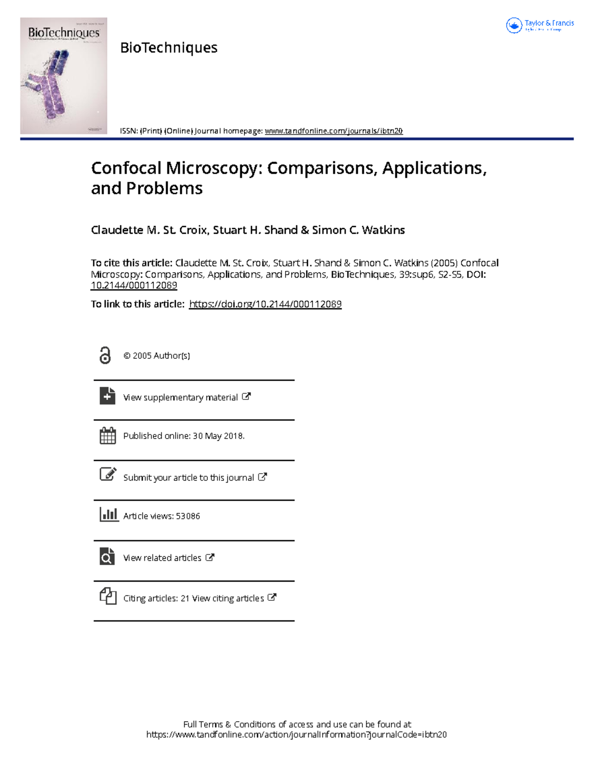 Confocal Microscopy Comparisons Applications and Problems - Full Terms ...