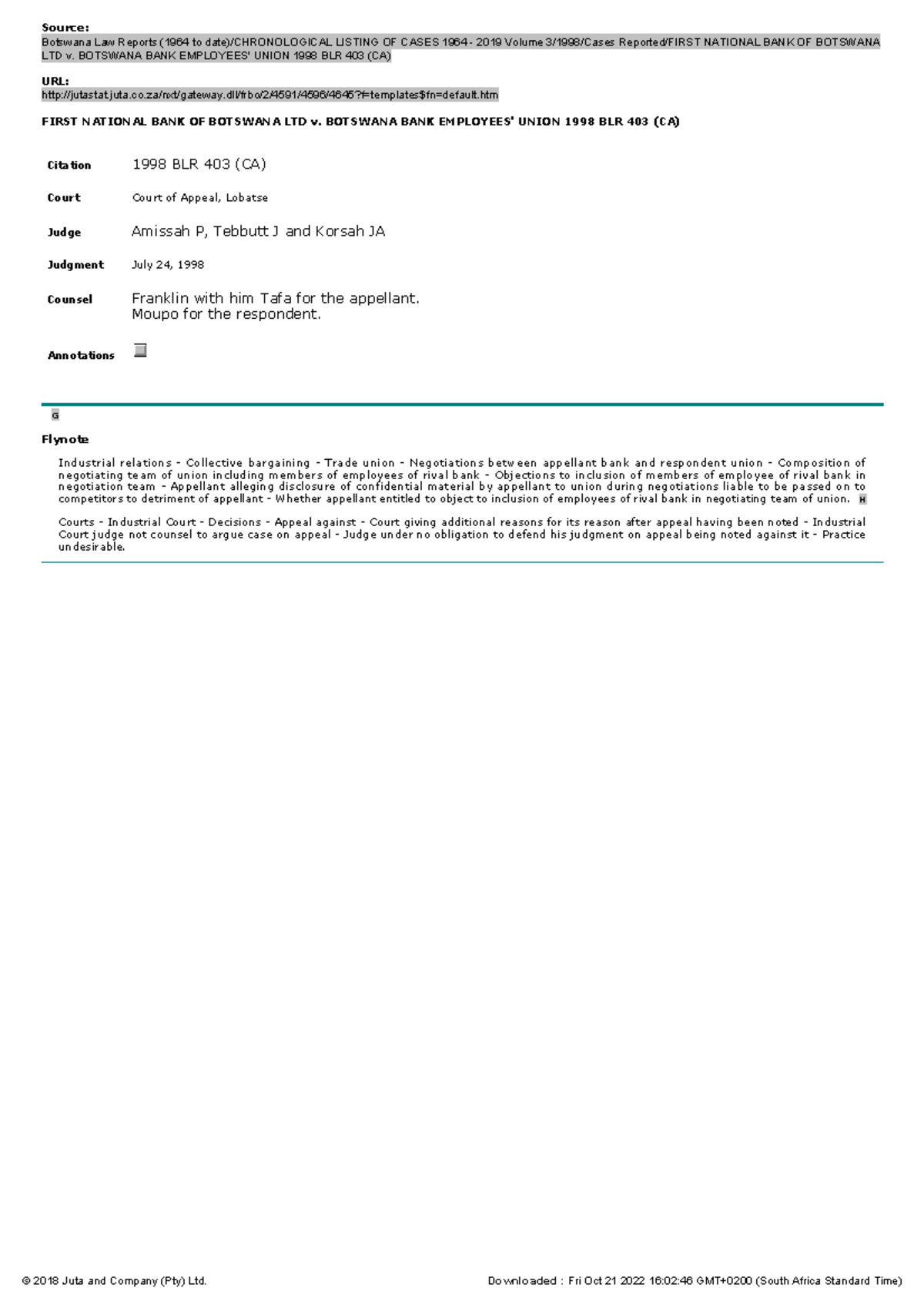 First National BANK OF Botswana LTD v - - Studocu