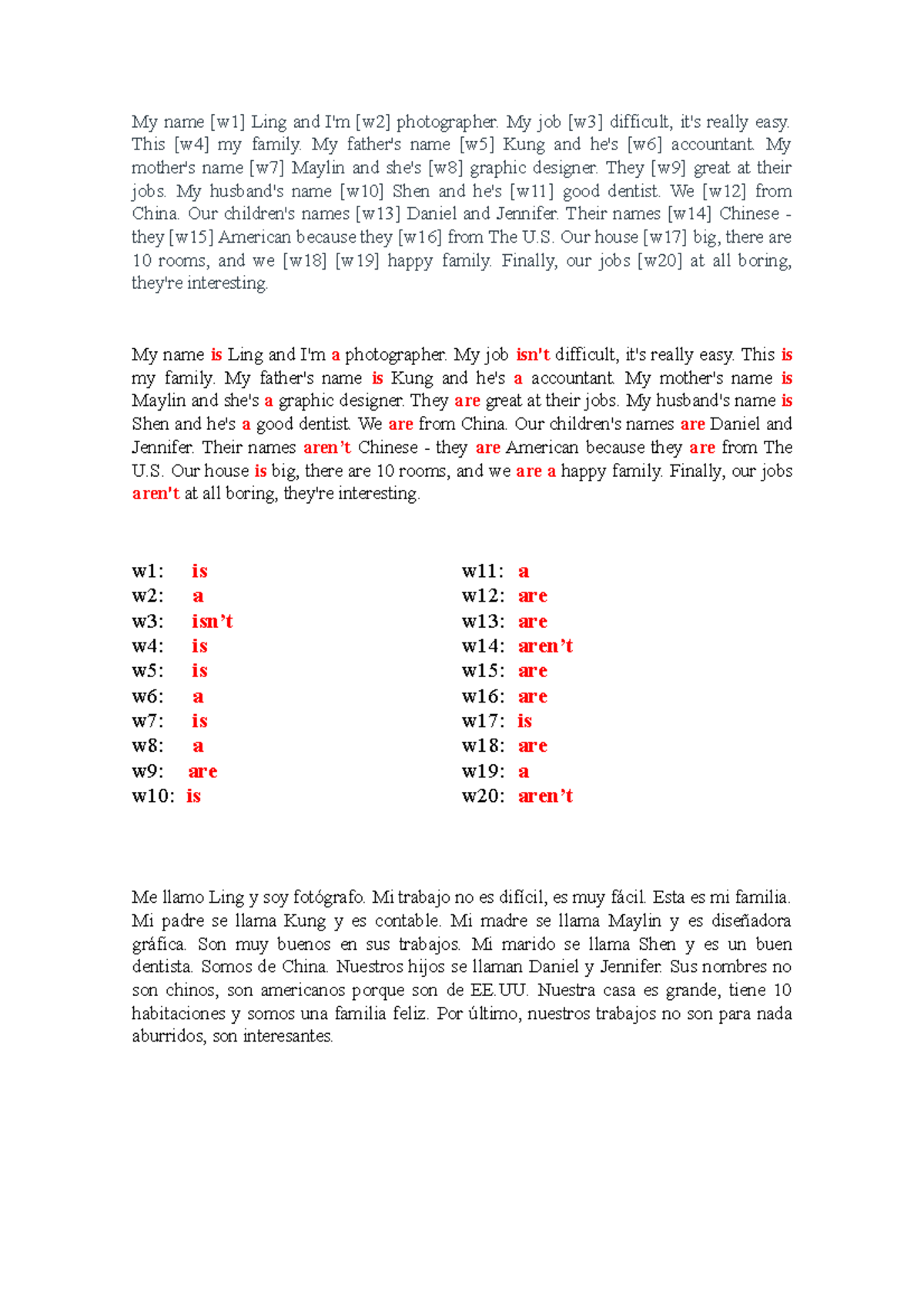 Exámen semana 4- Shakira - My name [w1] Ling and I'm [w2] photographer ...