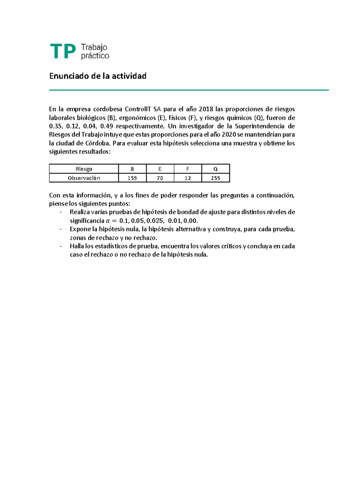 TP4 - Enunciado de la actividad - Enunciado de la actividad En la empresa cordobesa ControlIT SA ...